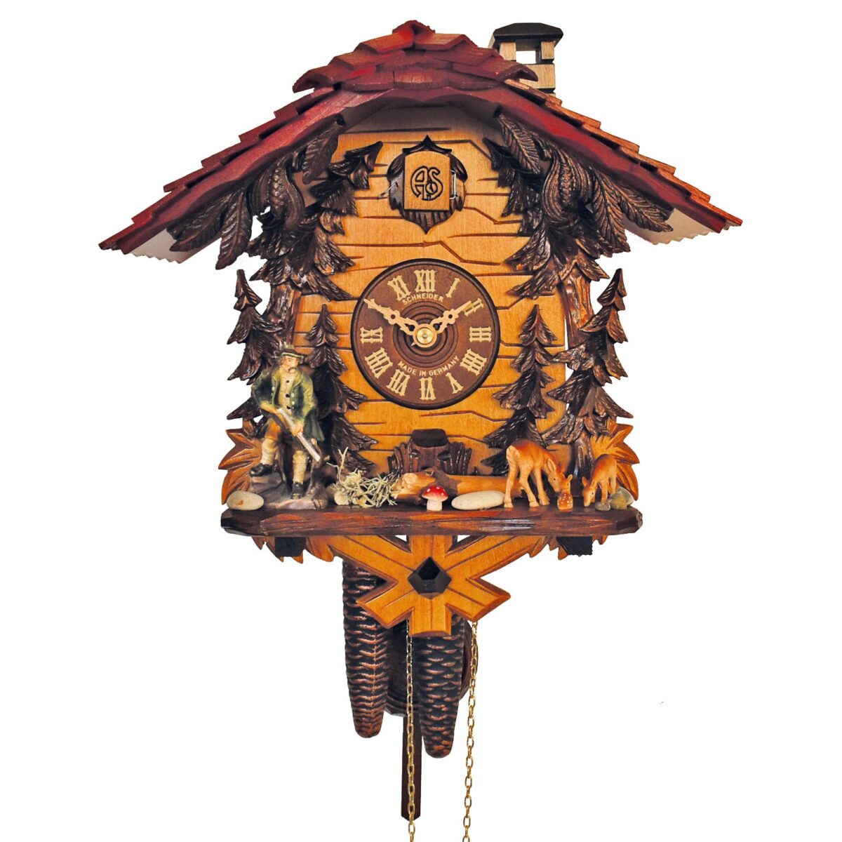 Cuckoo Clock 181/9 traditional carving black forest hunter - Anton ...