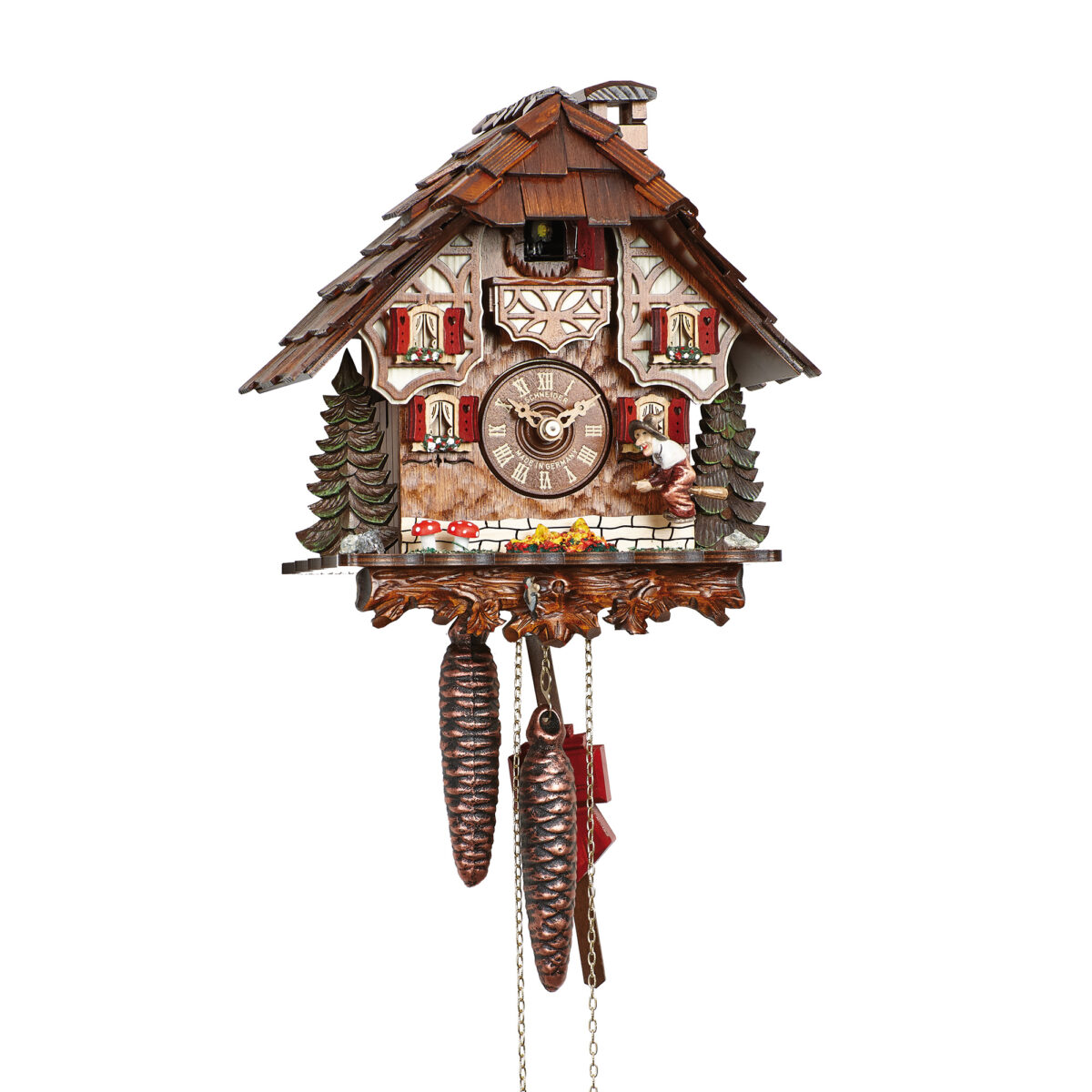 Black Forest Cuckoo Clock 8TMT 1595/9 with mill, woodworkers, dancers