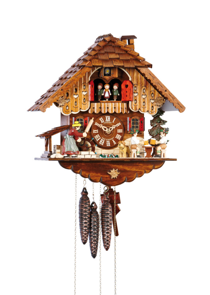 Black Forest Cuckoo Clock 8TMT 1595/9 with mill, woodworkers, dancers